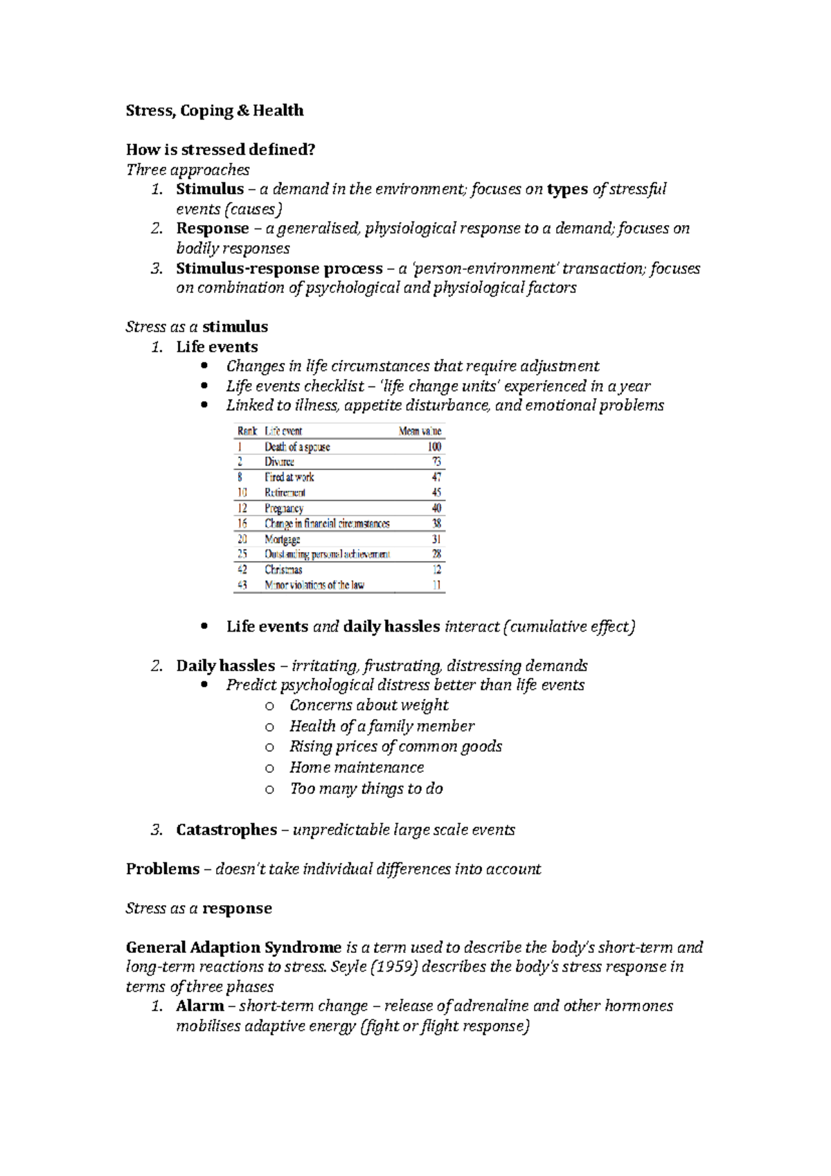Topic 6 - Stress, Coping & Health - Stress, Coping Health How is ...