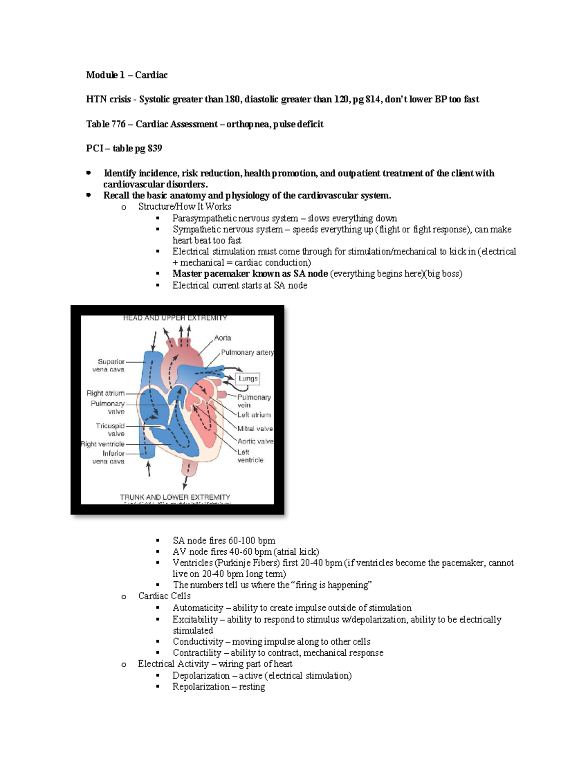 SB Exam 1 Study Guide - Module 1 – Cardiac HTN crisis - Systolic ...