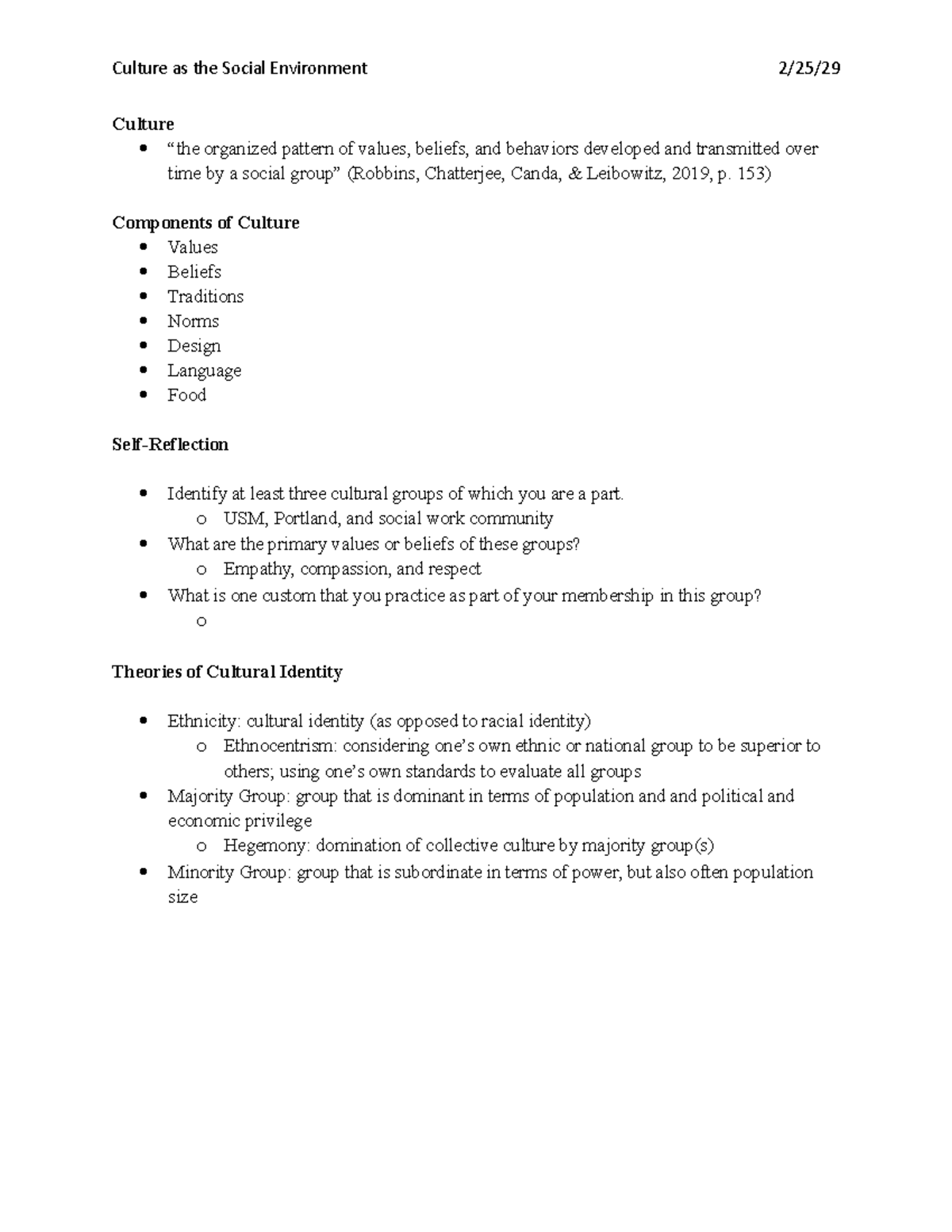 Culture - Lecture notes explaining the cultural component in HBSE ...