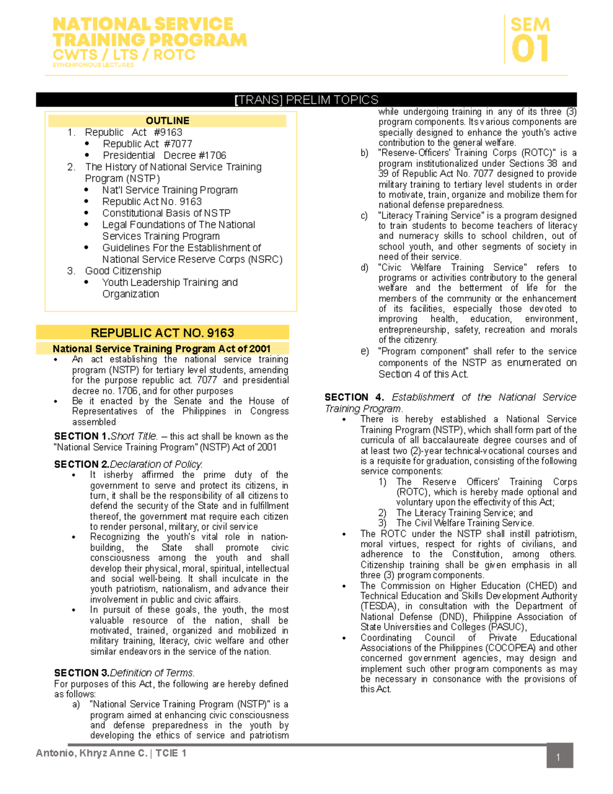 [Lecture] CWTS-LTS-ROTC Transcription - Civic Welfare Training Program ...
