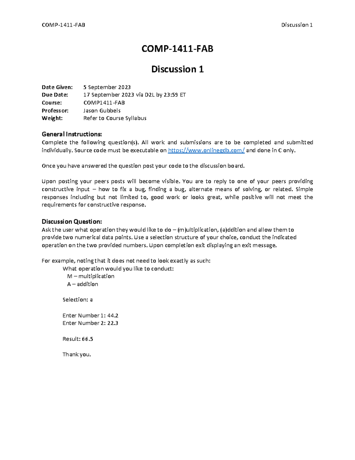 COMP1411-FAB - A23 - Discussion 1 - COMP-1411-FAB Discussion 1 COMP ...