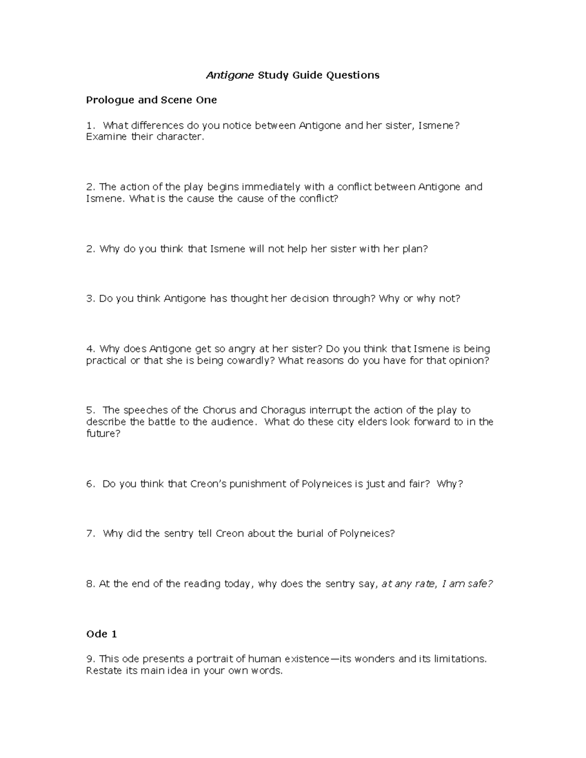 Antigone Study Guide Questions - Antigone Study Guide Questions ...