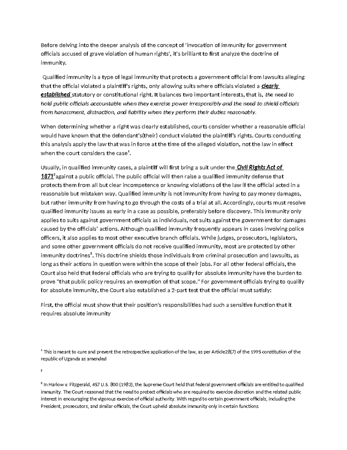 Invocation of immunity for government officials - Qualified immunity is ...