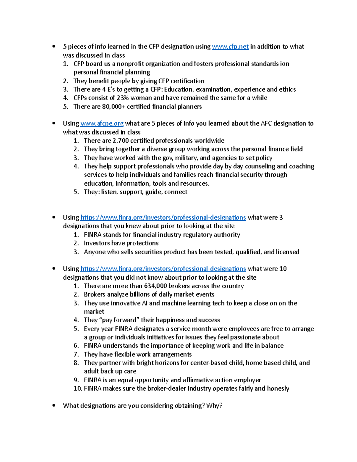 DUE SEP. 10th - n/a - 5 pieces of info learned in the CFP designation ...