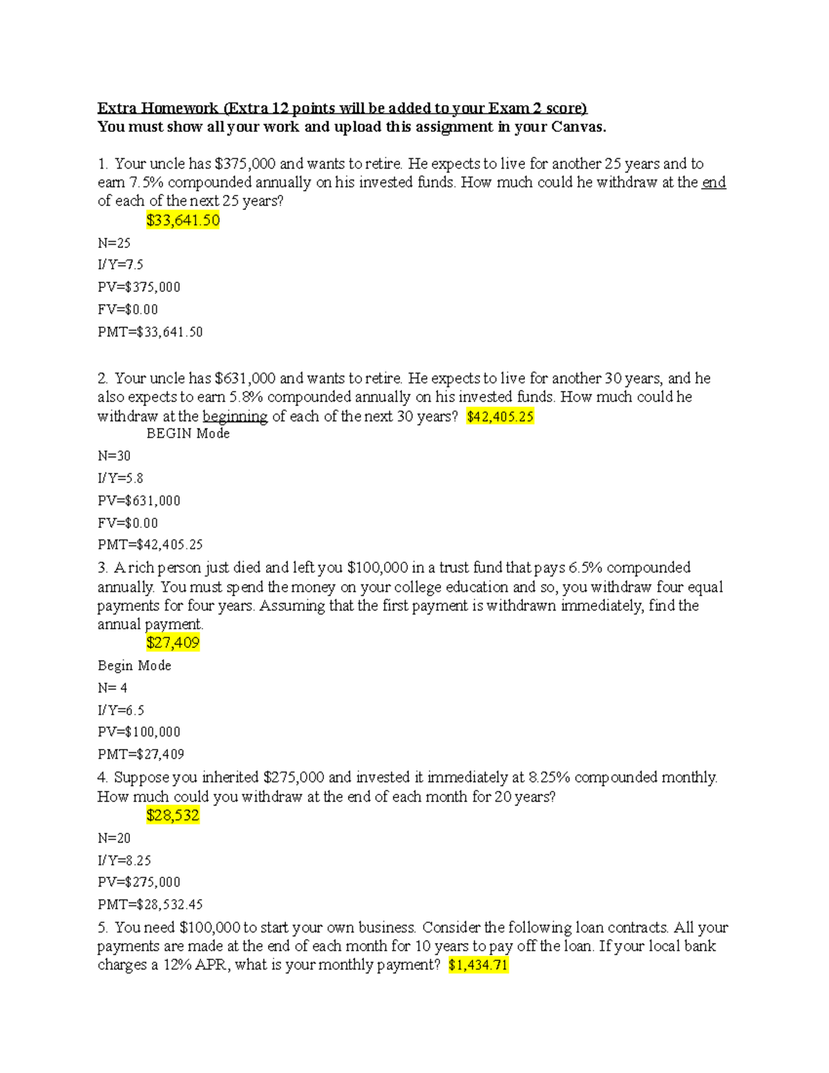 Extra HW for Exam 2 - homework - Extra Homework (Extra 12 points will ...