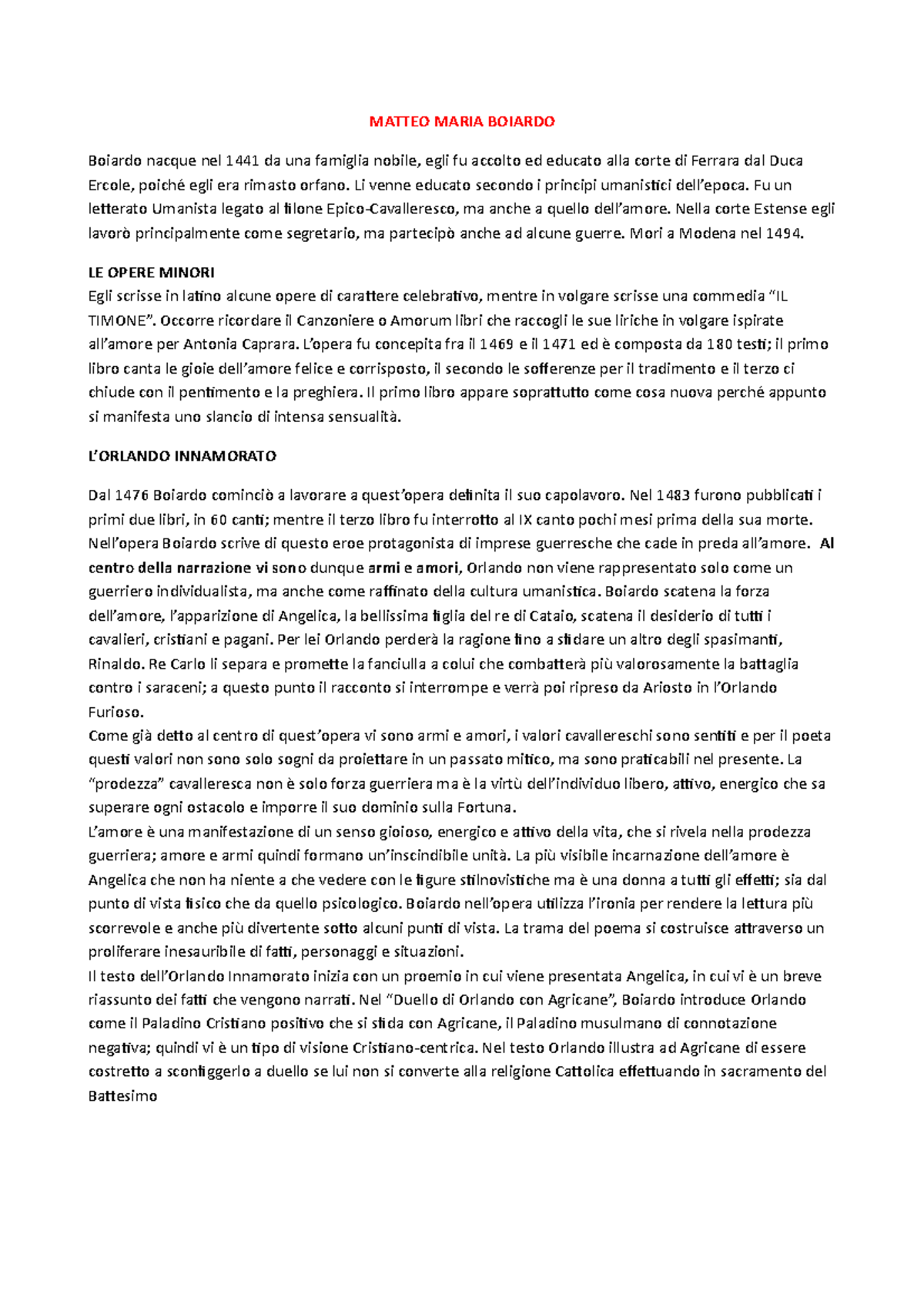 Matteo Maria Boiardo - MATTEO MARIA BOIARDO Boiardo nacque nel 1441 da ...