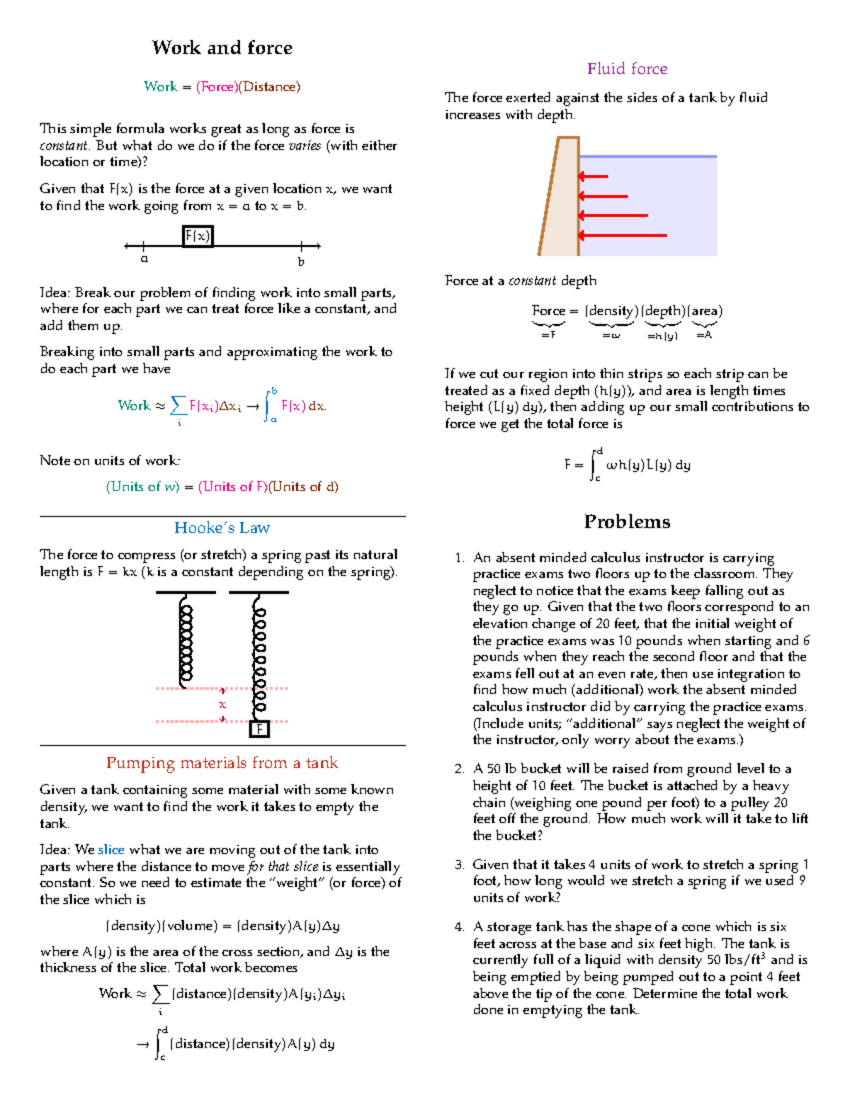 05 guide - Notes for Exam 1 - Work and force Work=(Force)(Distance ...