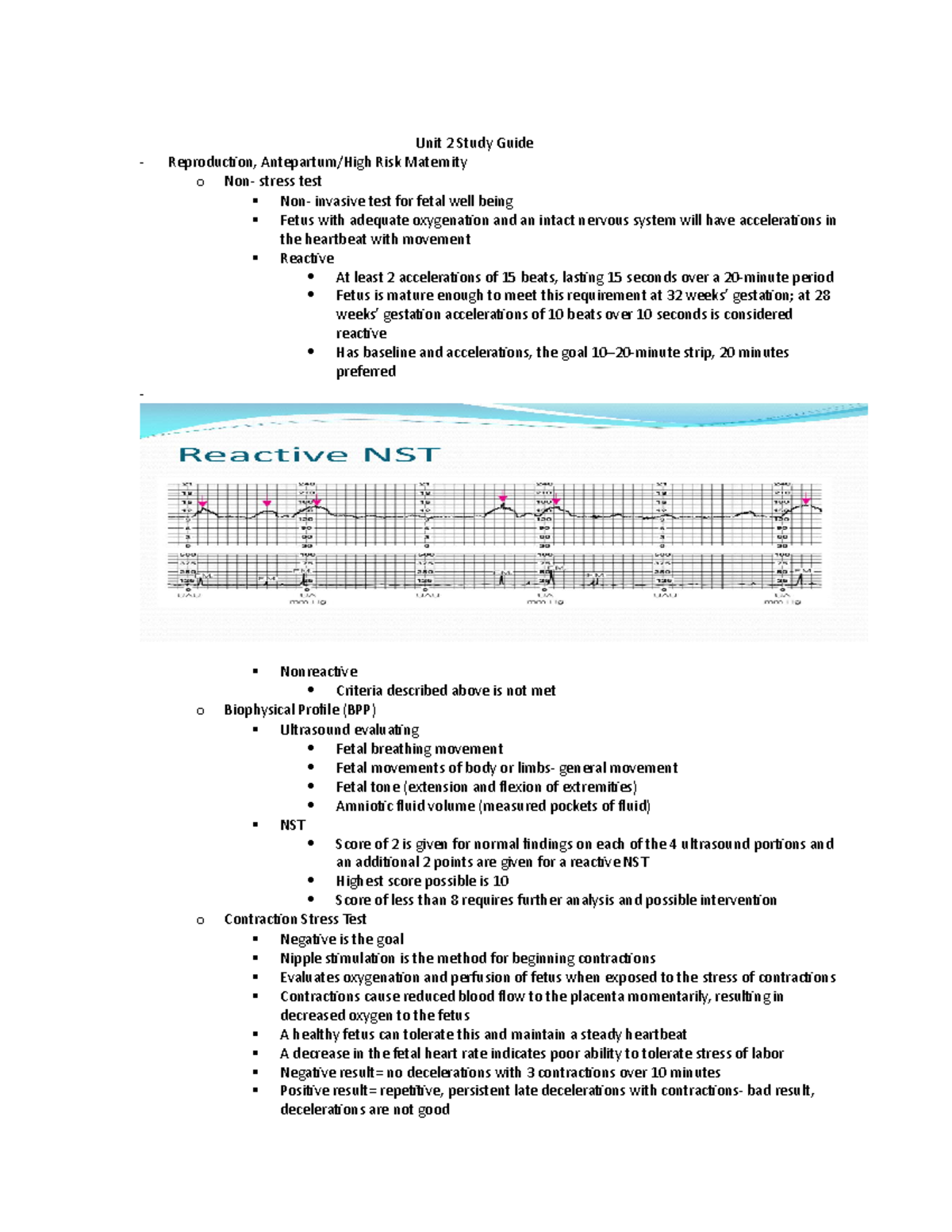 Unit 2 Study Guide - Unit 2 Study Guide Reproduction, Antepartum/High ...