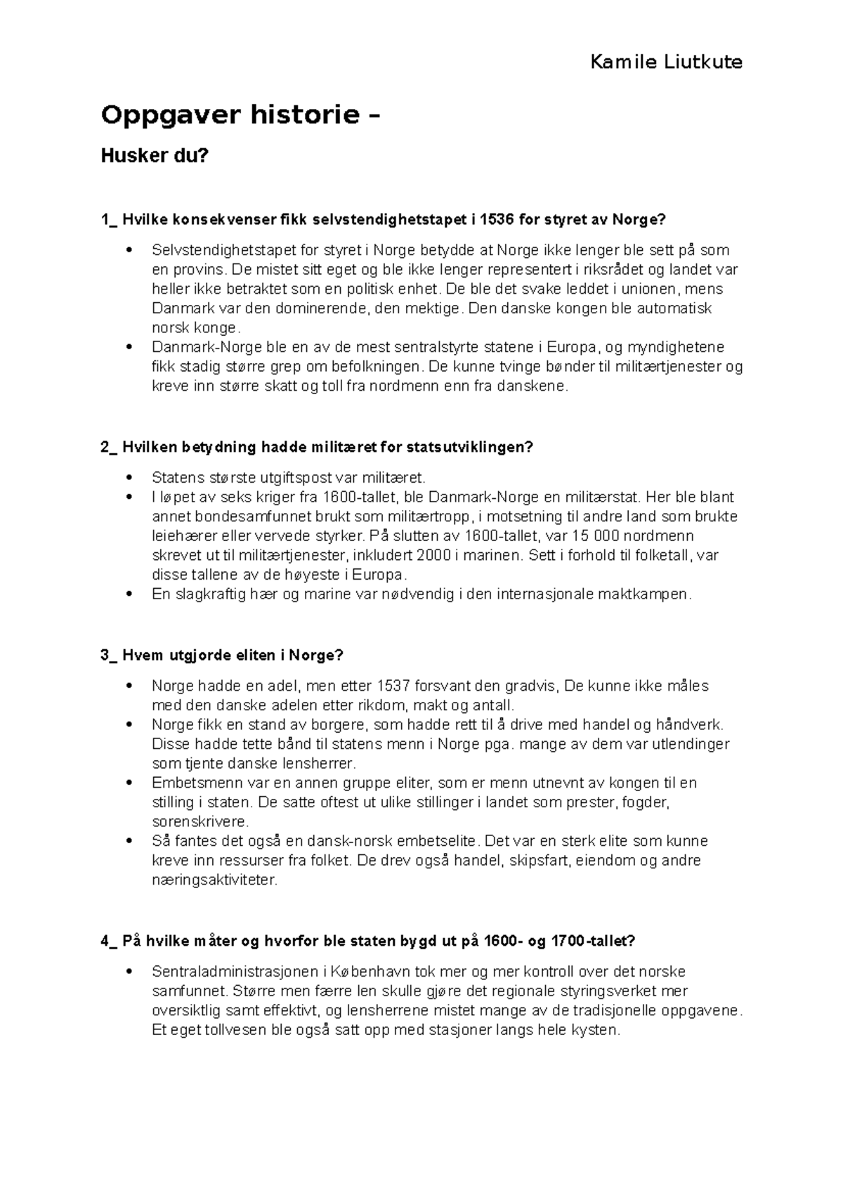 Oppgaver historie - Danmark-Norge, 1500-tallet, 1600-tallet, 1700 ...