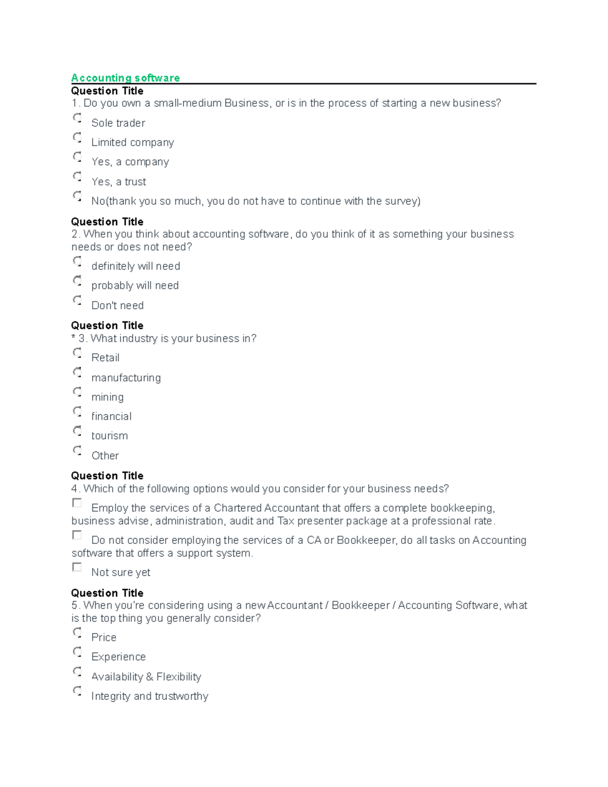 Oracle Survey - Practice Materials - Accounting software Question Title ...