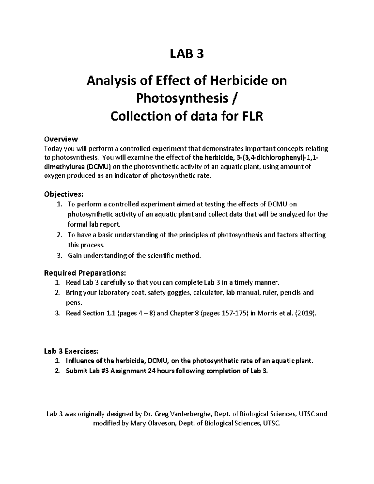 BIOA01 Lab 3 Photosynthesis F2022 - LAB 3 Analysis of Effect of Herbicide on Photosynthesis ...