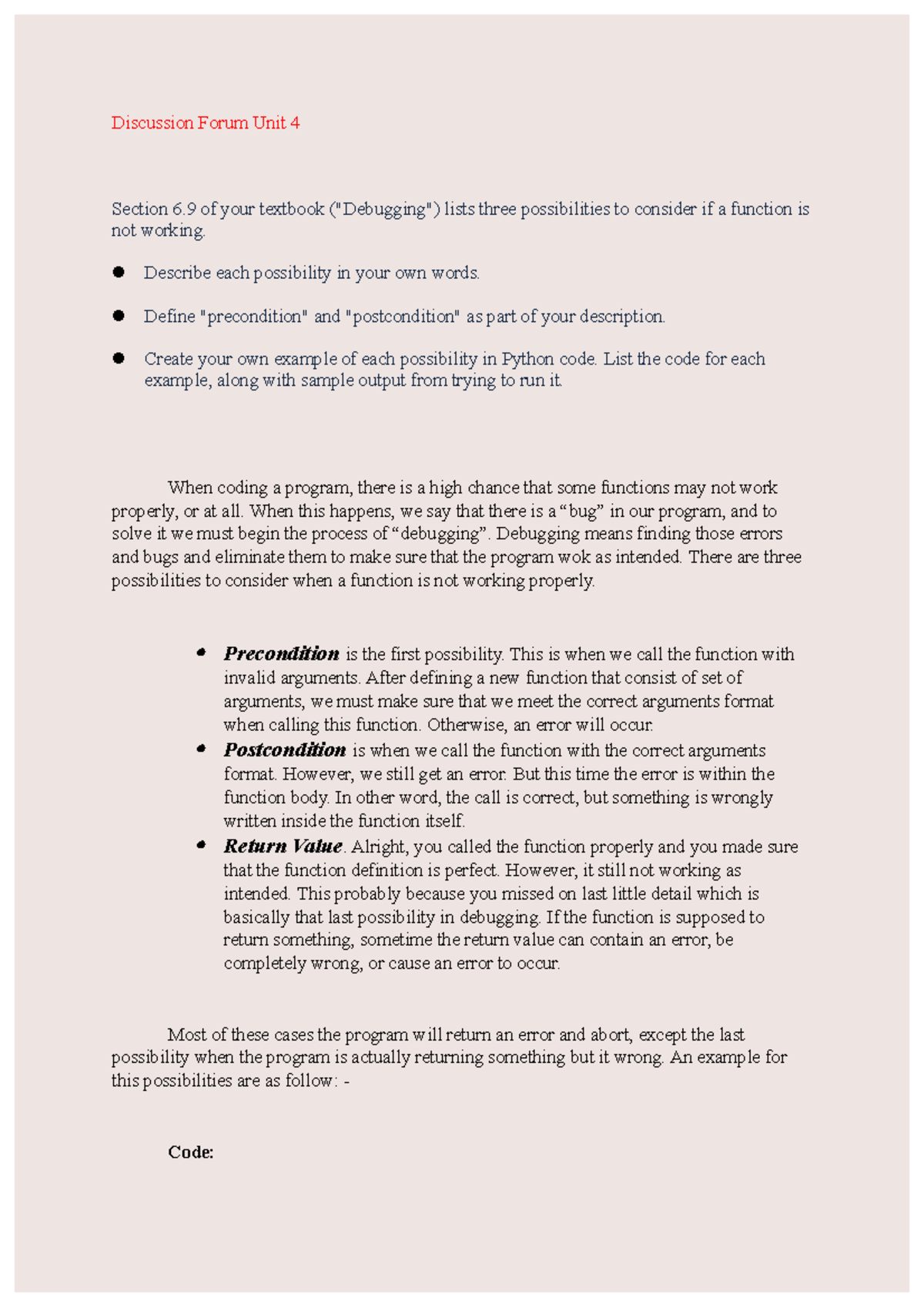 CS 1101 Homeworks Unit 4 - Discussion Forum Unit 4 Section 6 of your ...