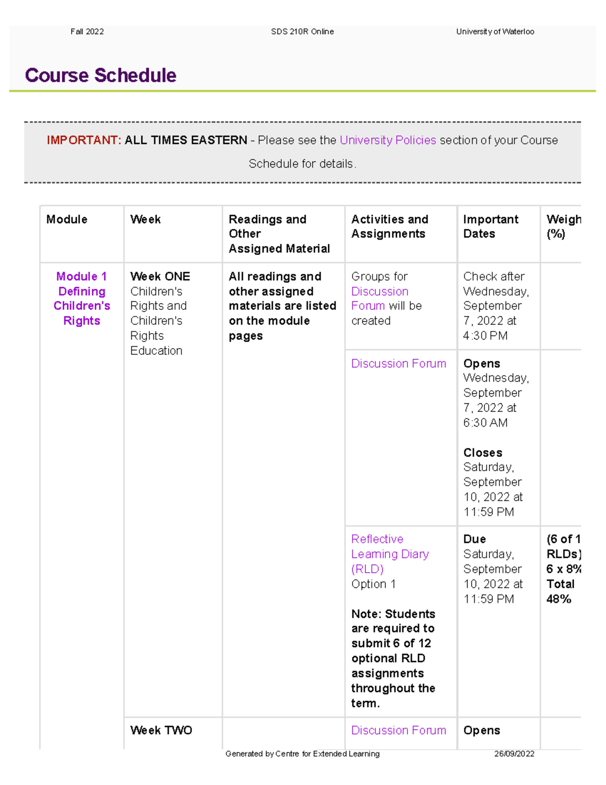 Sds 210r 081 4 - A syllabus - Course Schedule IMPORTANT: ALL TIMES ...