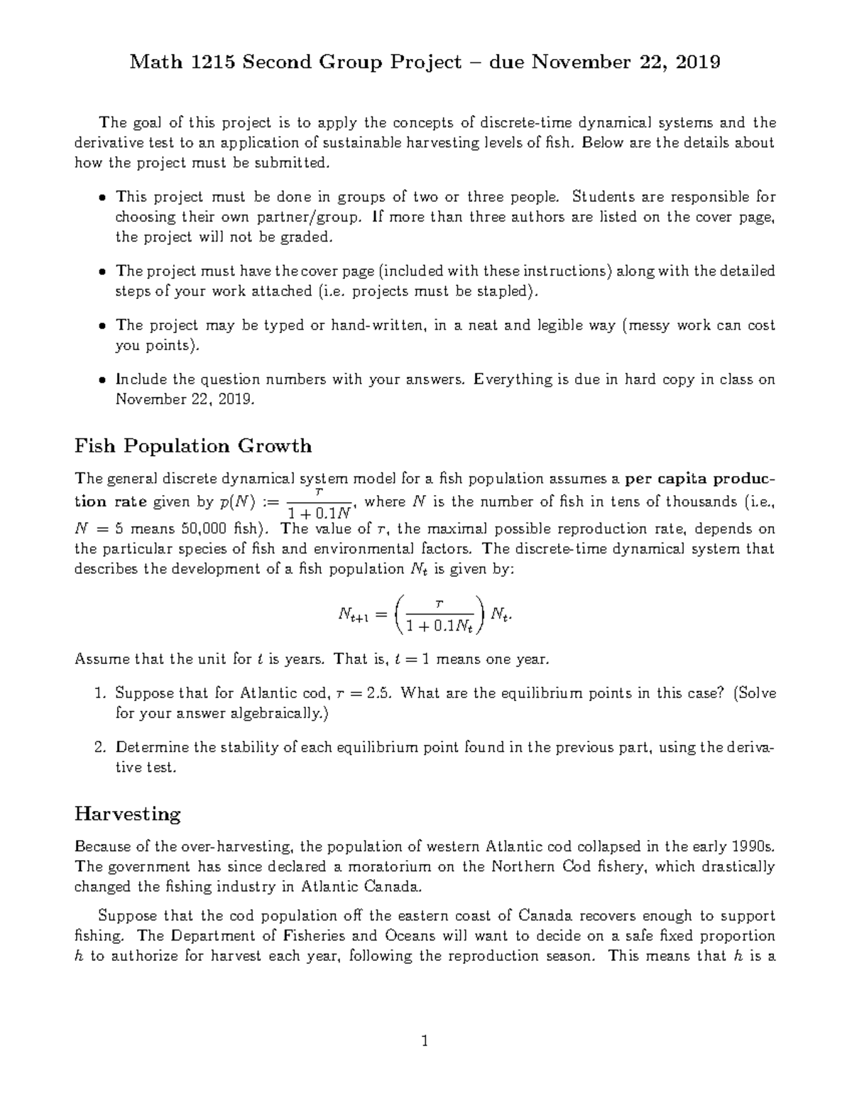 Project 2-f19 - Math 1215 Second Group Project – due November 22, 2019 ...