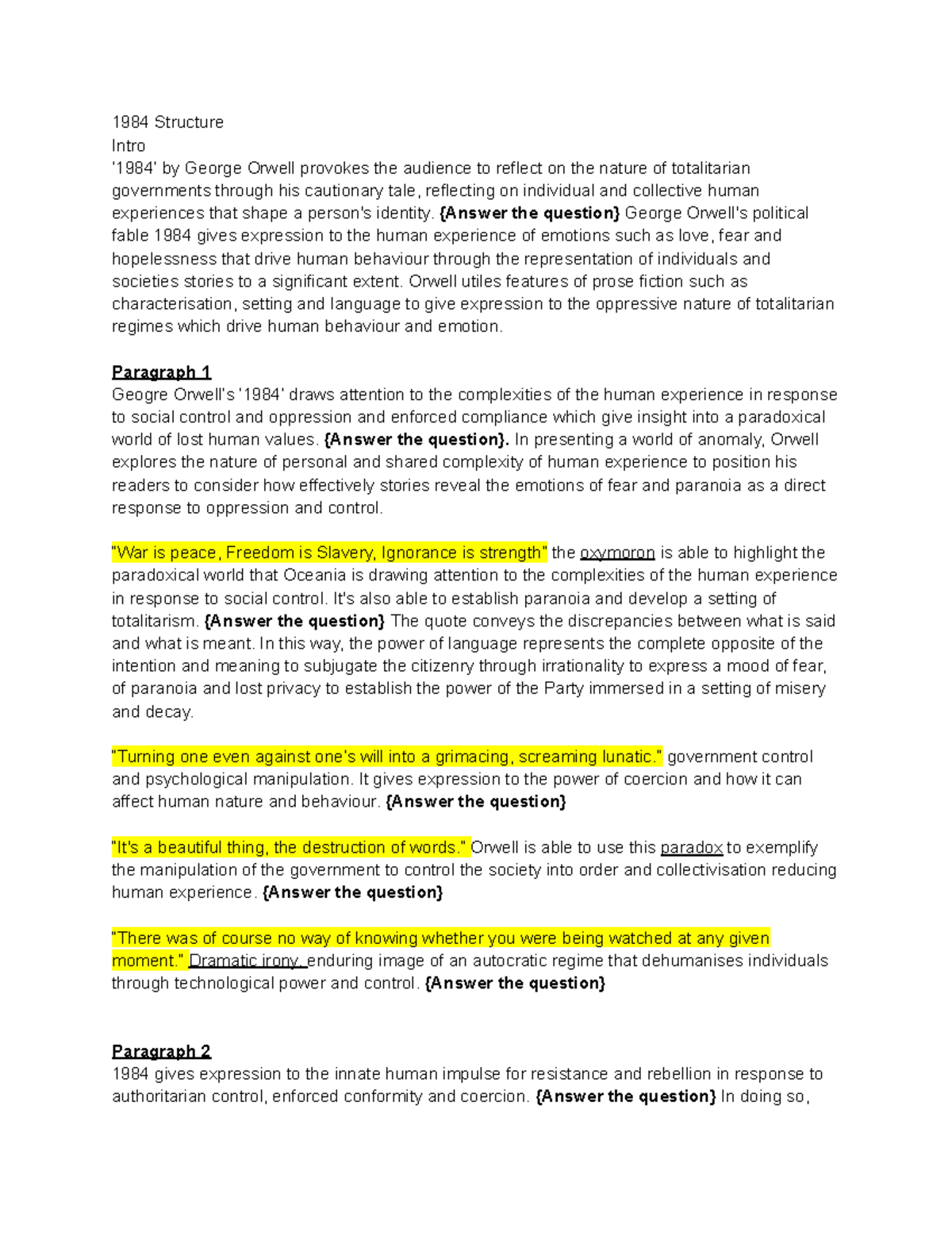 1984 Structure - 1984 Structure Intro ‘1984’ by George Orwell provokes ...