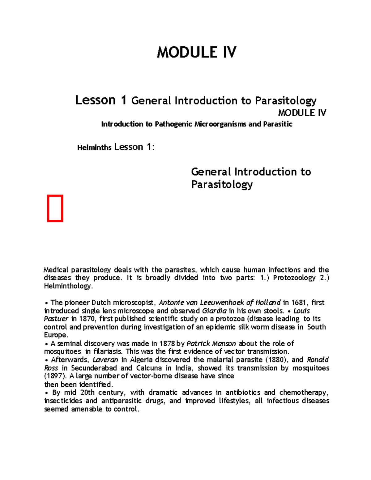 Module 4 L1 General Introduction to Parasitology - MODULE IV Lesson 1 ...