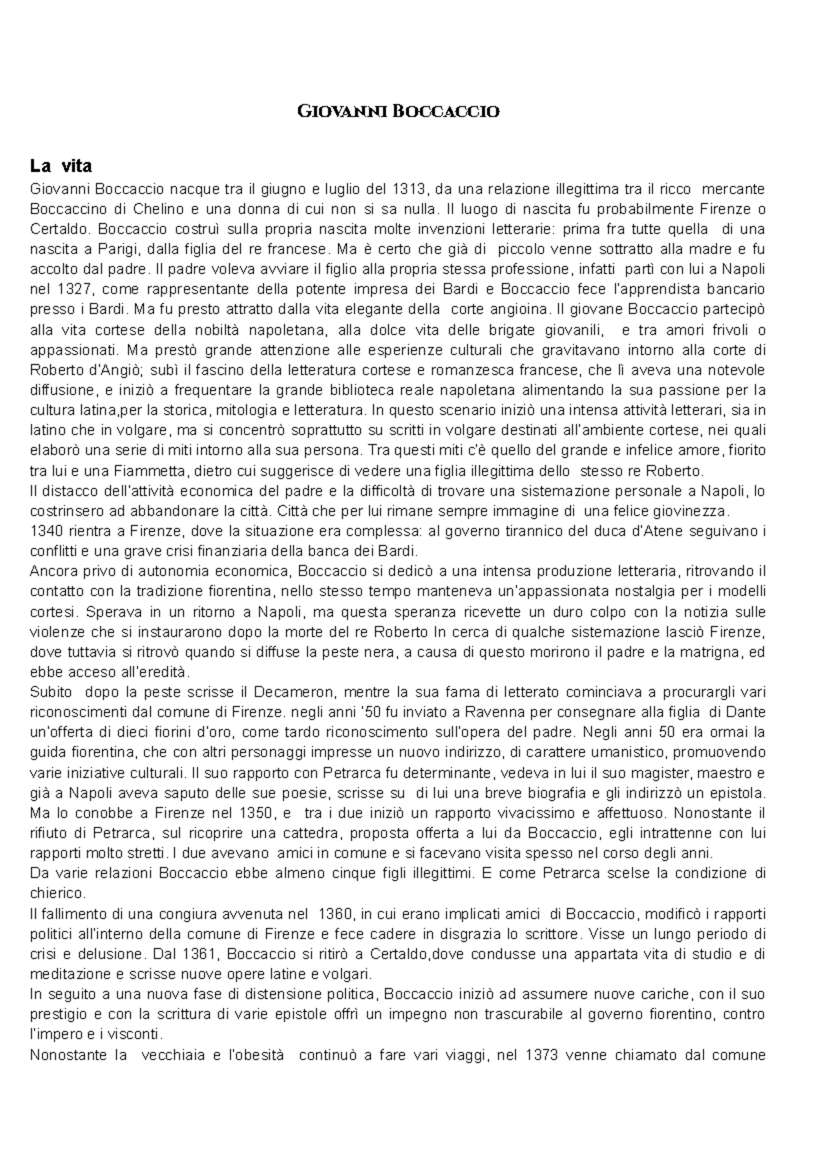 Giovanni Boccaccio, riassunto manuale Ferroni - Giovanni Boccaccio La ...