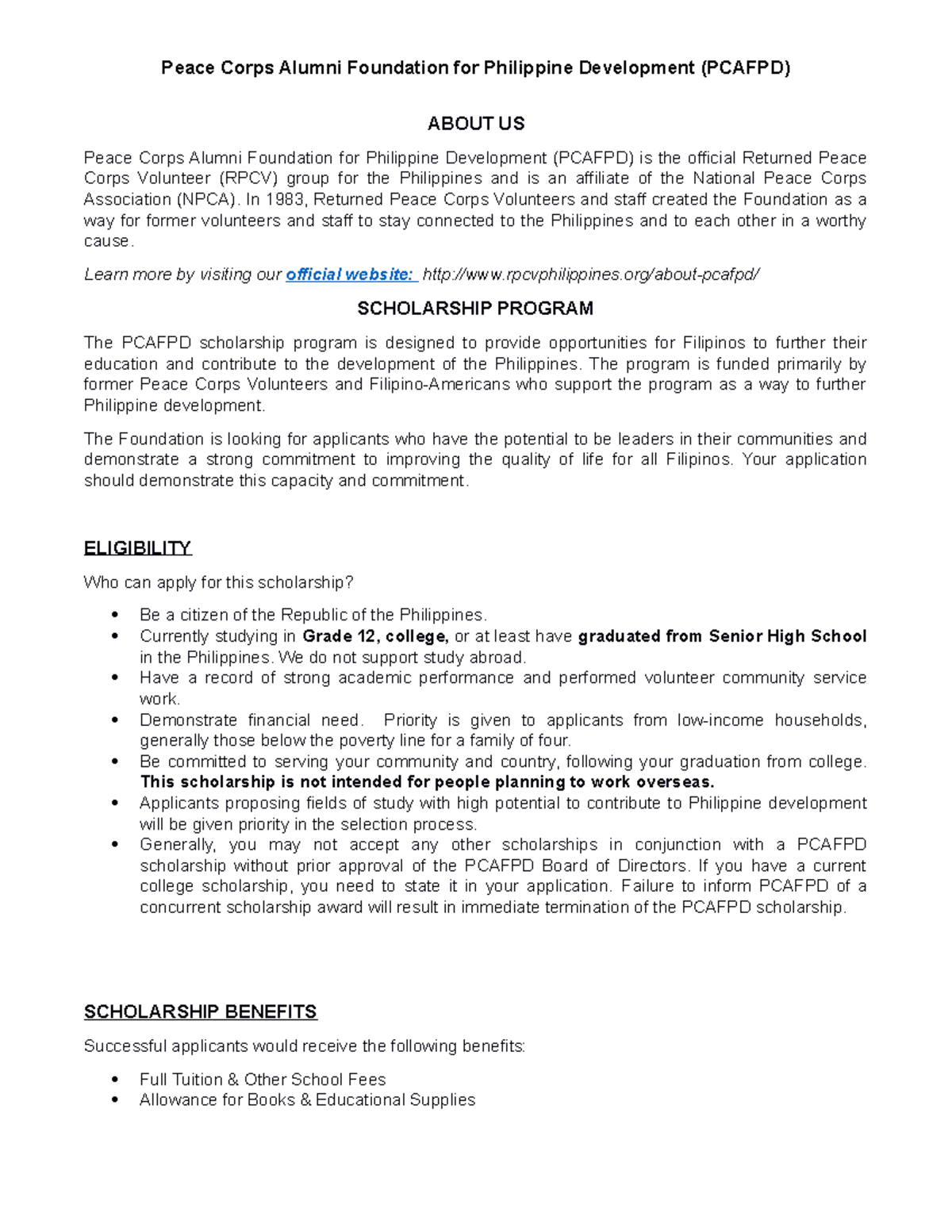 Pcafpd Application Form Undergrad 10 2022 Final - ABOUT US Peace Corps ...