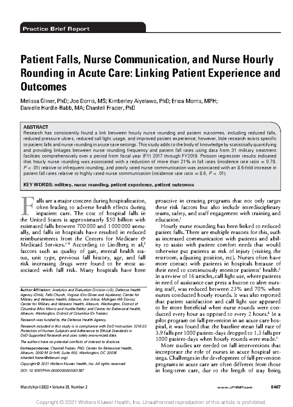 Research article- Practice Brief Report Patient Falls, Nurse ...