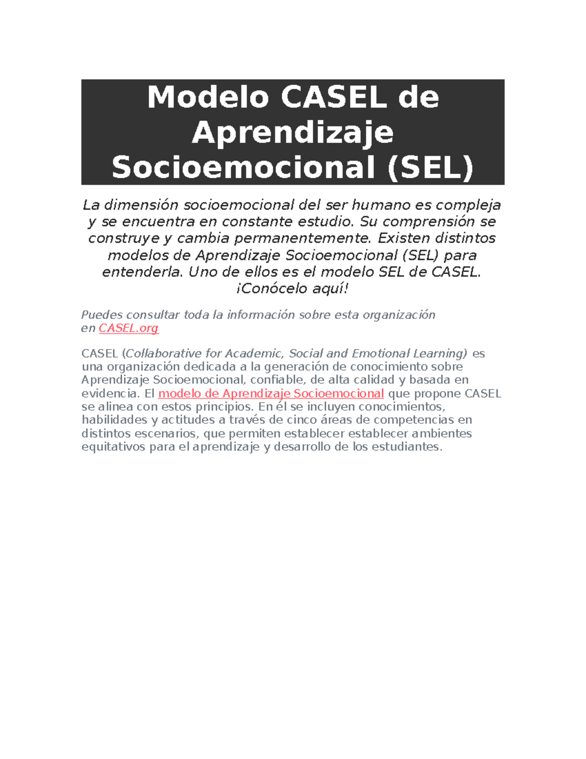 Modelo Casel de Aprendizaje Socioemocional - Modelo CASEL de ...