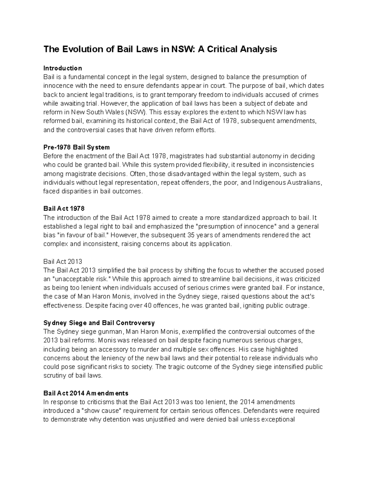 The Evolution of Bail Laws in NSW A Critical Analysis - The Evolution ...