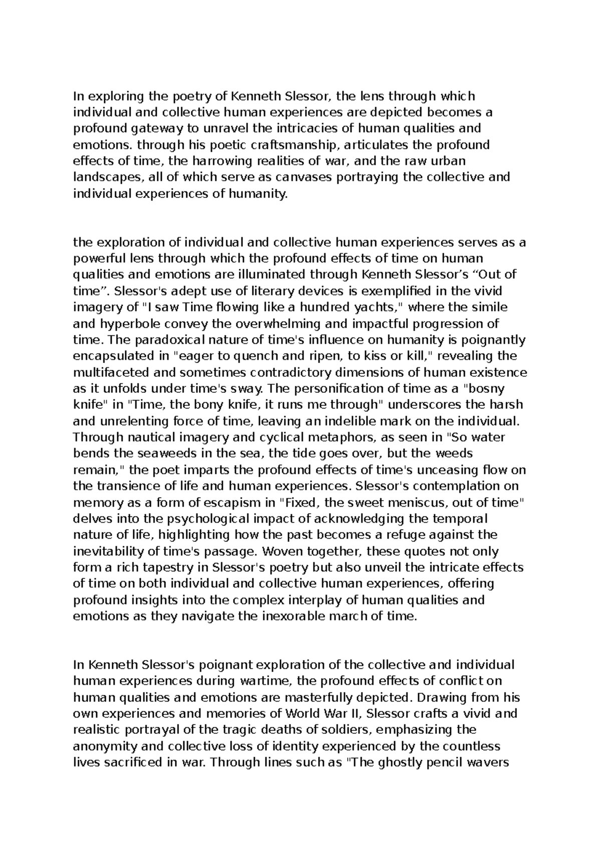 Kenneth Slessor Essay - In exploring the poetry of Kenneth Slessor, the ...