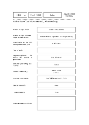 Assignment 1 Block 1 - UNIVERSITY OF THE WITWATERSRAND, JOHANNESBURG School of Computer Science ...