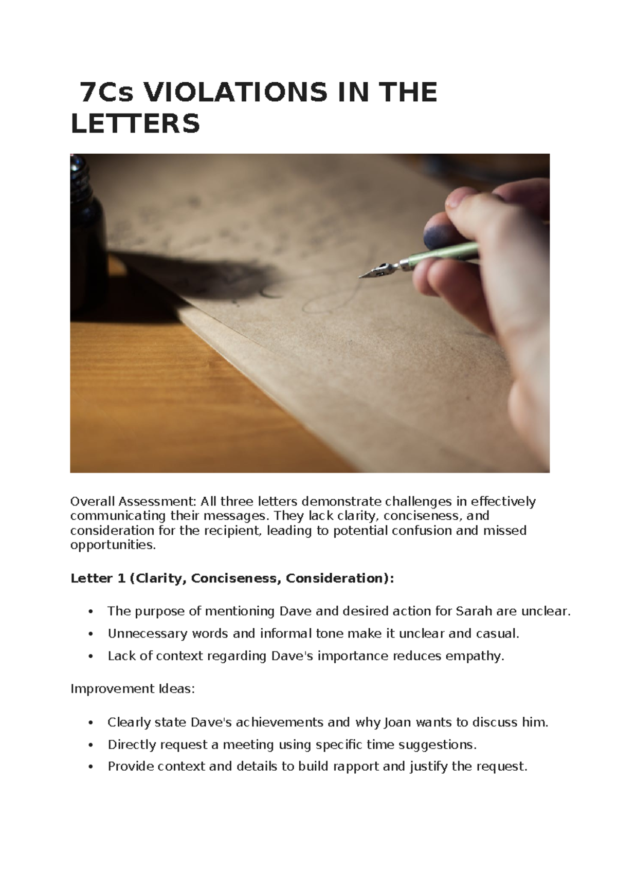 BC7C - BC7C - 7Cs VIOLATIONS IN THE LETTERS Overall Assessment: All ...