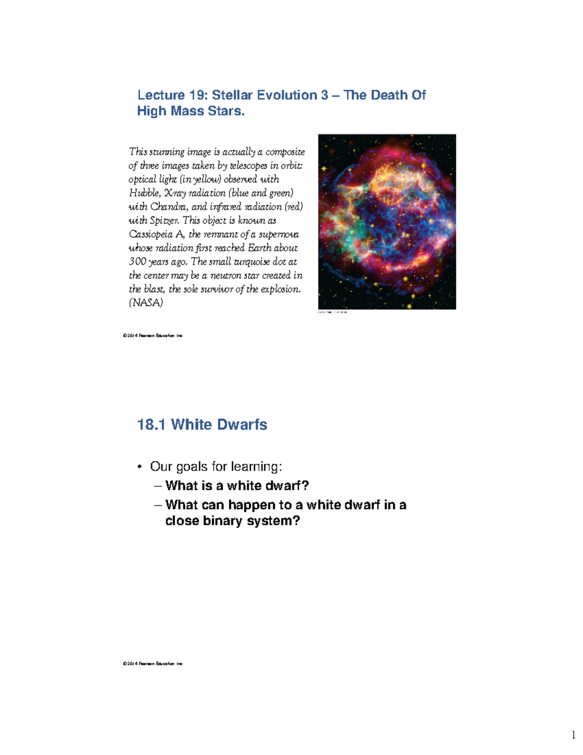Lecture 19 Notes - © 2014 Pearson Education, Inc. Lecture 19: Stellar ...