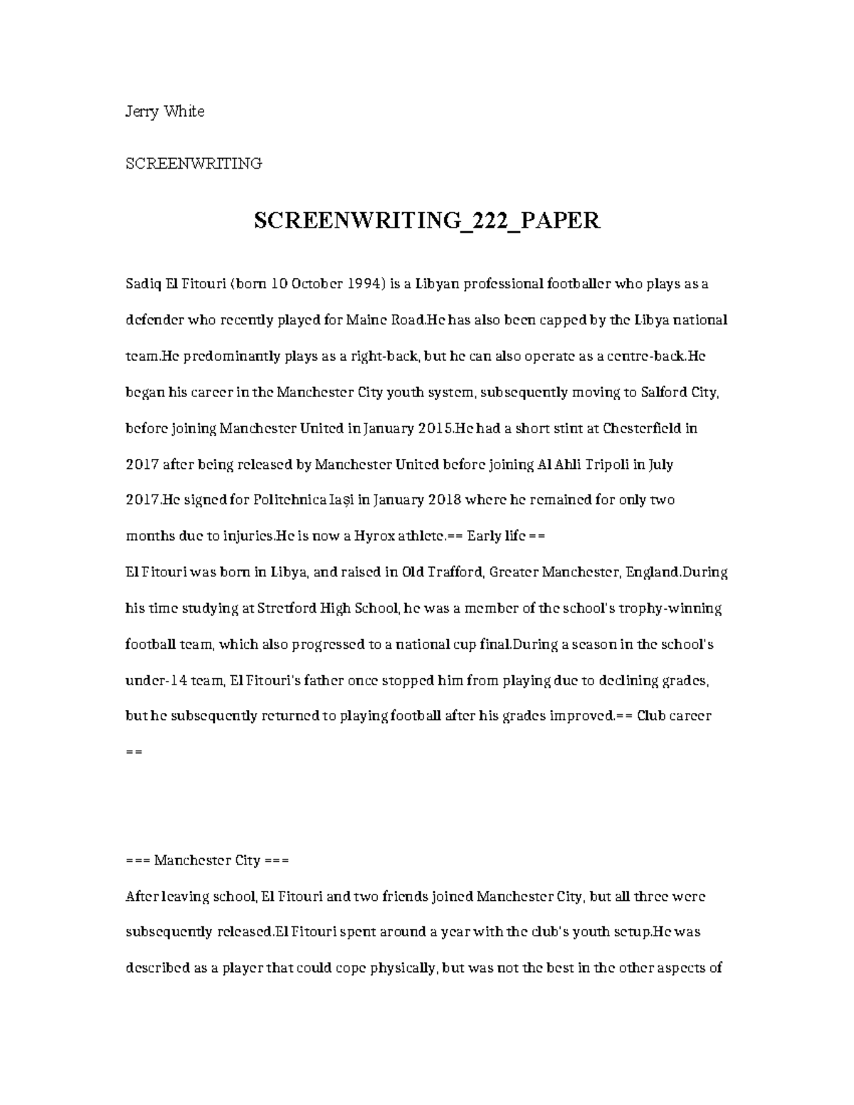 Screenwriting 222 Paper - Jerry White SCREENWRITING SCREENWRITING_222 ...