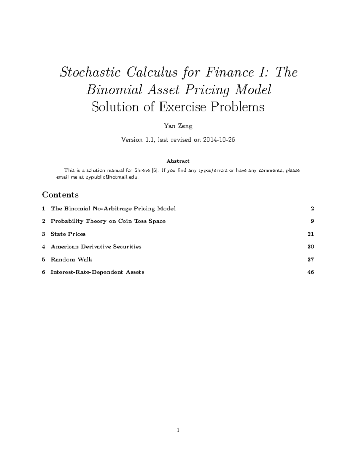Shreve 1 sol manual Binomial asset pricing model - Stochastic Calculus ...