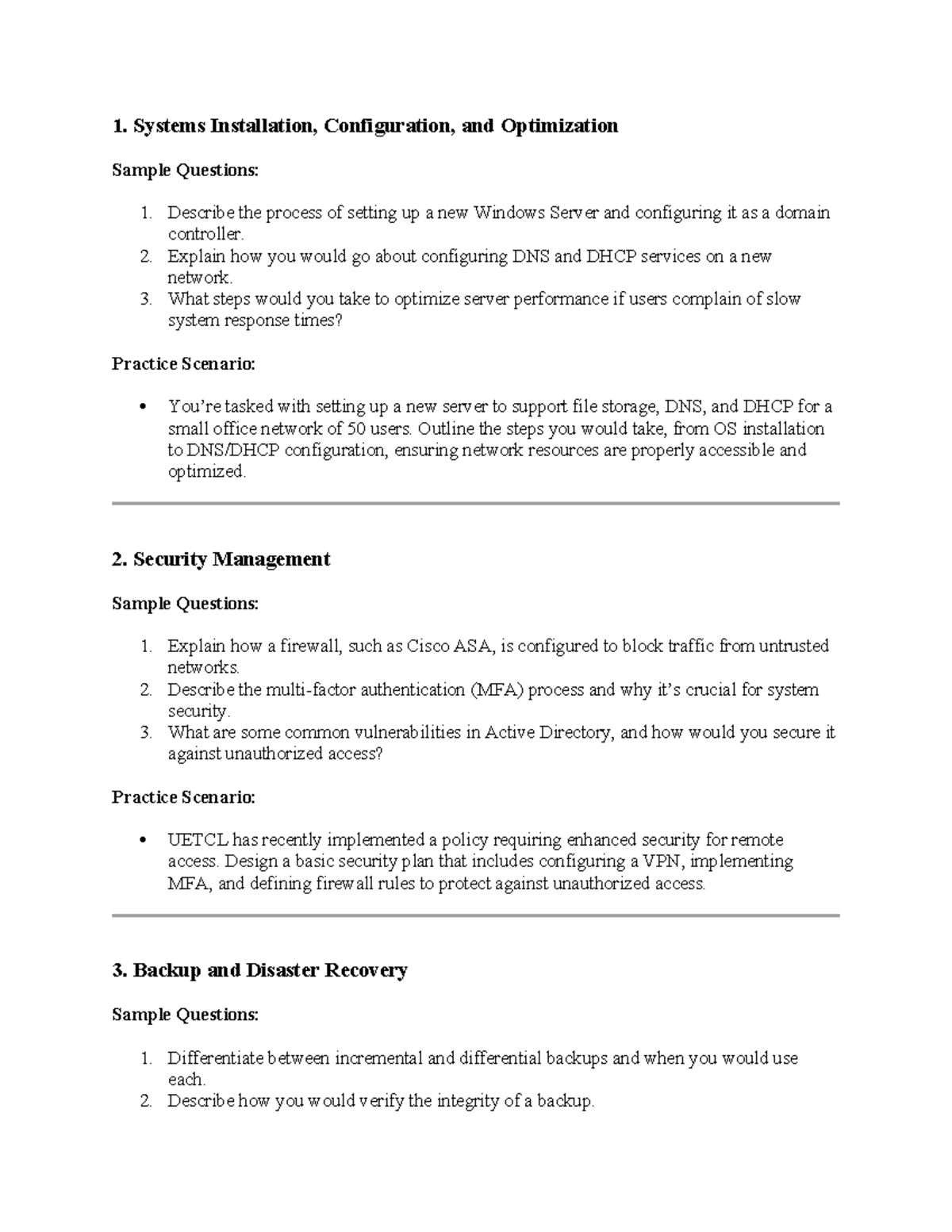 Written Assesement Preparation - 1. Systems Installation, Configuration ...