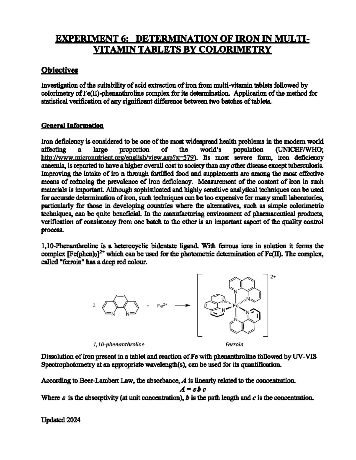 Lab 6 Procedure chem - Lab manual for lab 6 - CHM2354 - Studocu