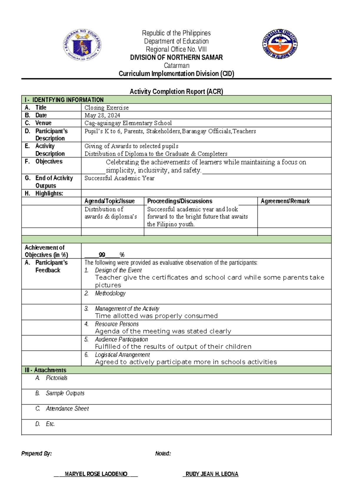 ACR Graduation 2024 - Republic of the Philippines Department of ...