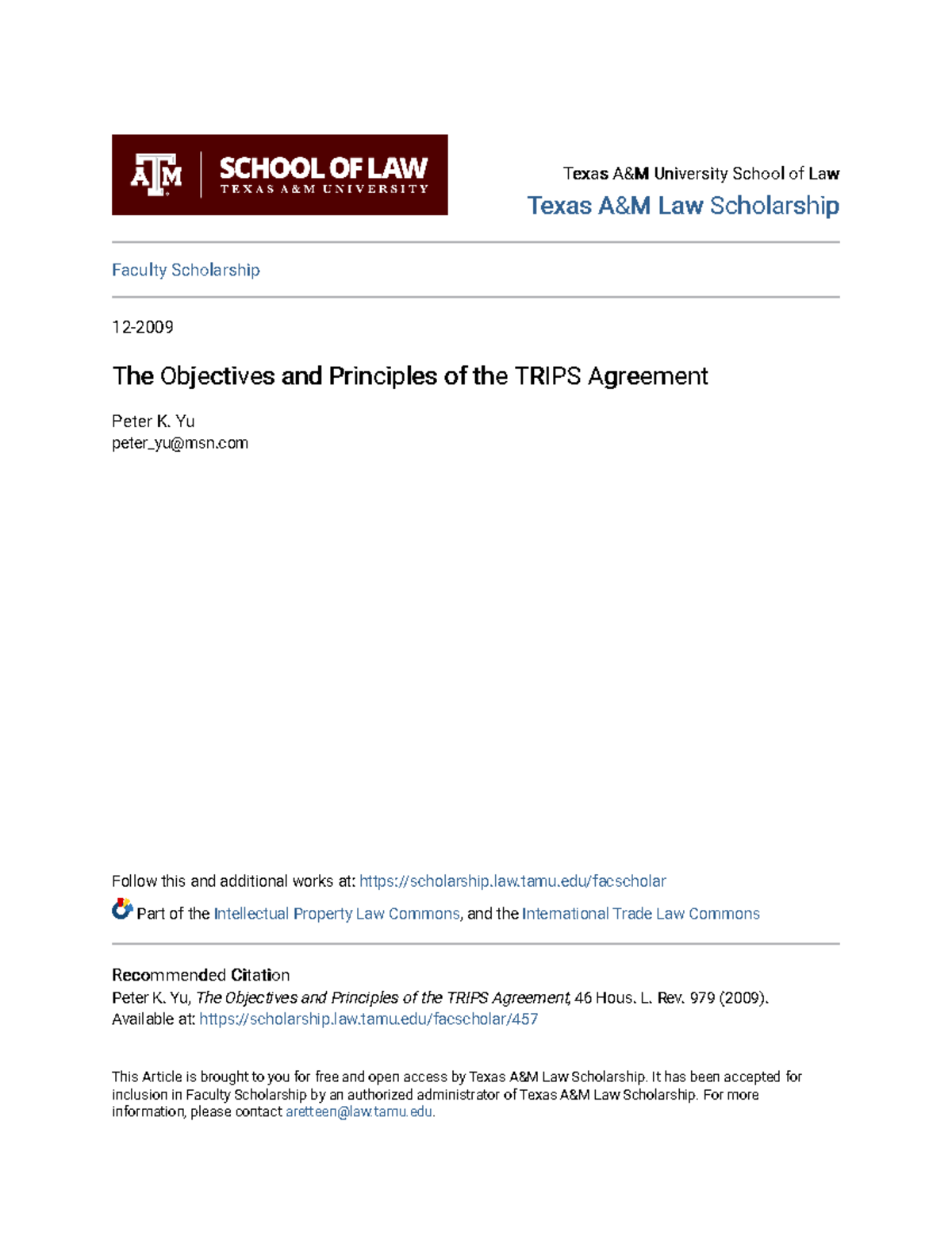 The Objectives and Principles of the Trips Agreement - Texas A&M ...