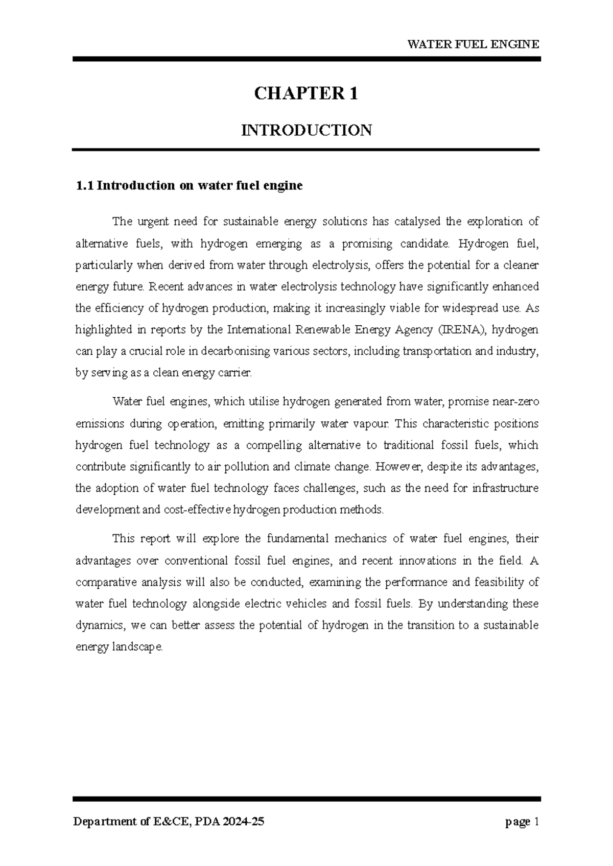 Water fuel engine copy 2 - CHAPTER 1 INTRODUCTION 1 Introduction on ...