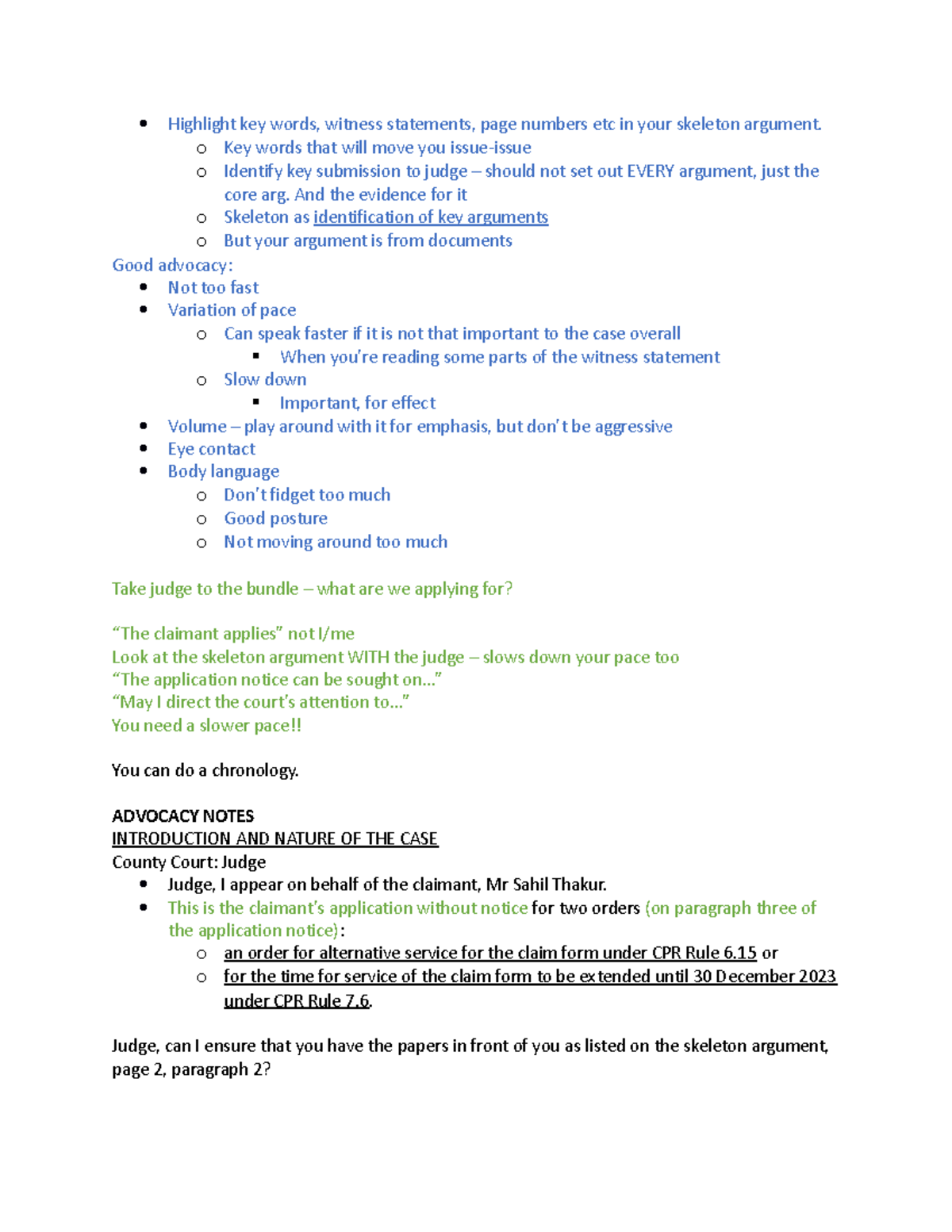 Advocacy Submission Notes - Highlight key words, witness statements ...