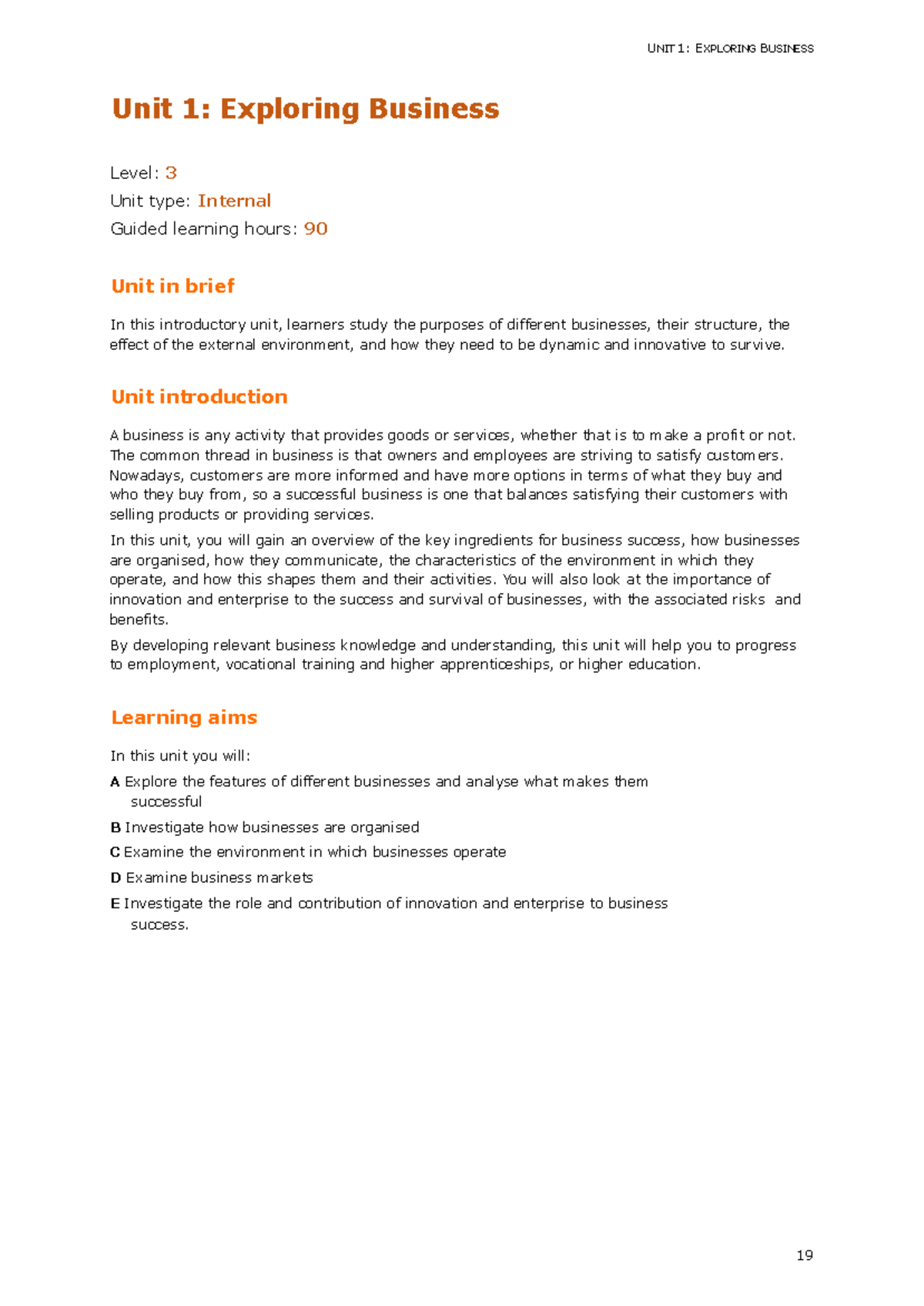 Unit 1 assigment breif - business - UNIT 1: EXPLORING BUSINESS Unit 1 ...
