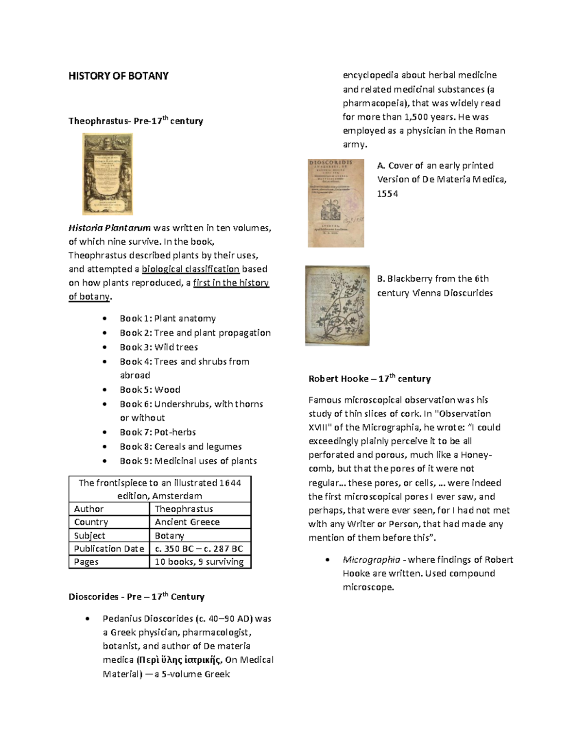 History-of-Botany - Lecture/notes - HISTORY OF BOTANY Theophrastus- Pre ...