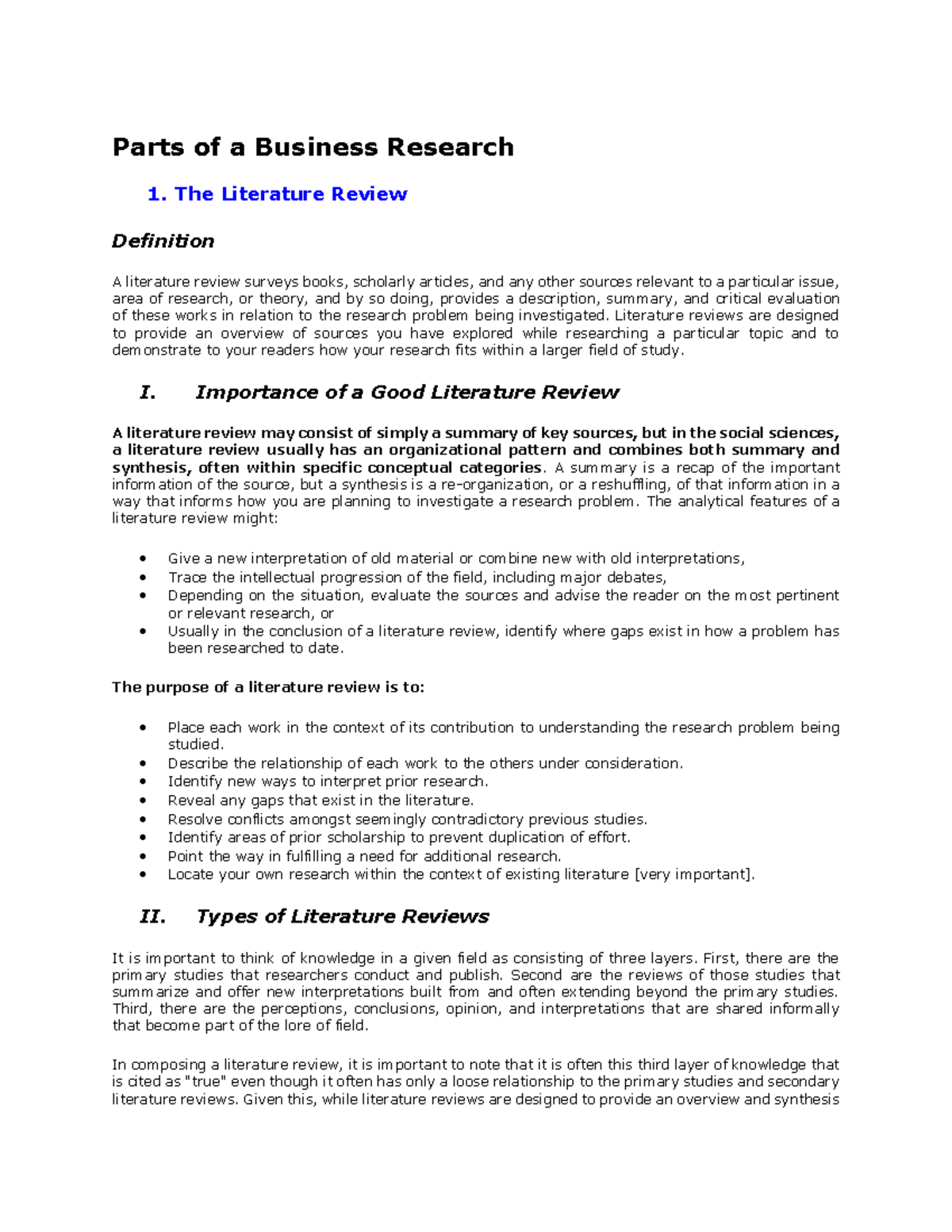 W2 Literature Review and Abstract - Parts of a Business Research 1. The ...