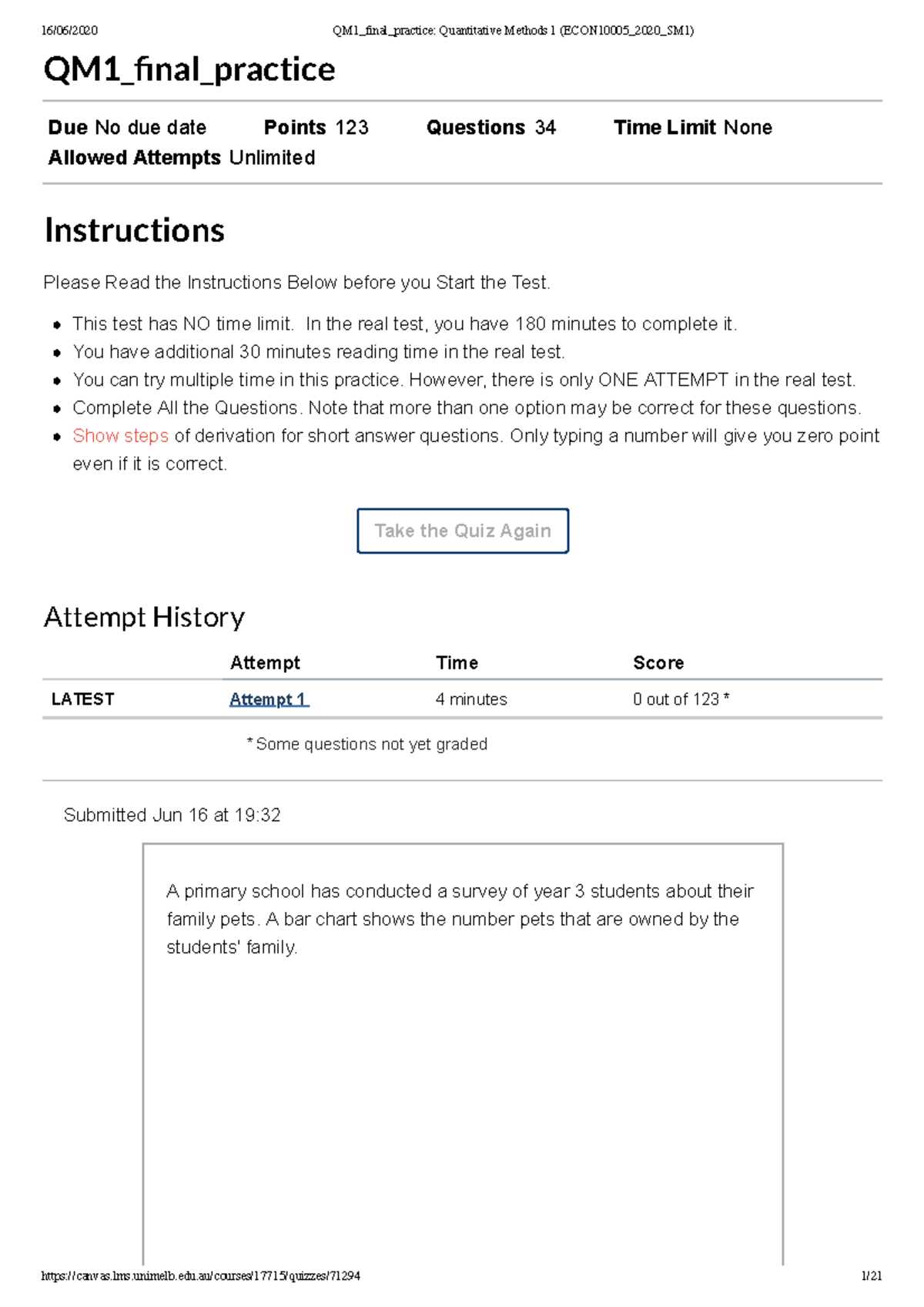 Final, answers - Some questions not yet graded QM1_nal_practice Due No due date Points 123 ...