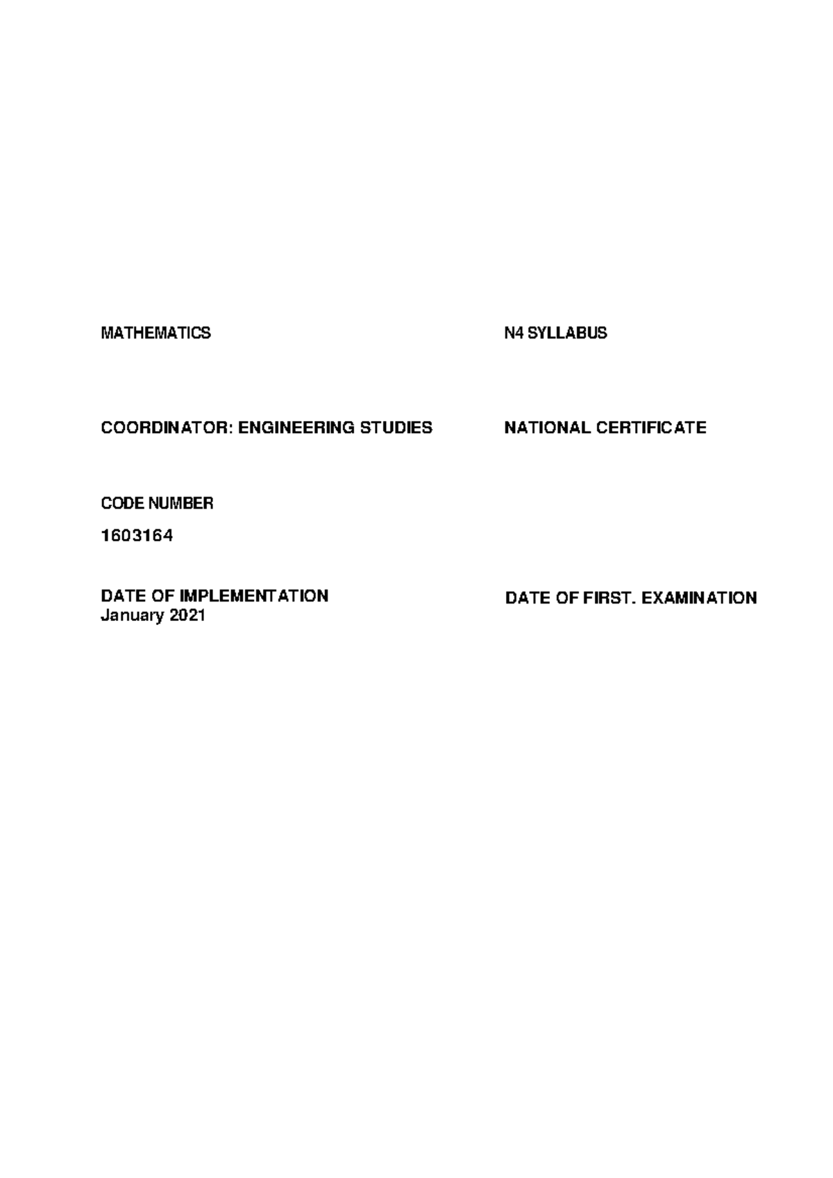 N4 Mathematics - syllabus - COORDINATOR: ENGINEERING STUDIES NATIONAL ...