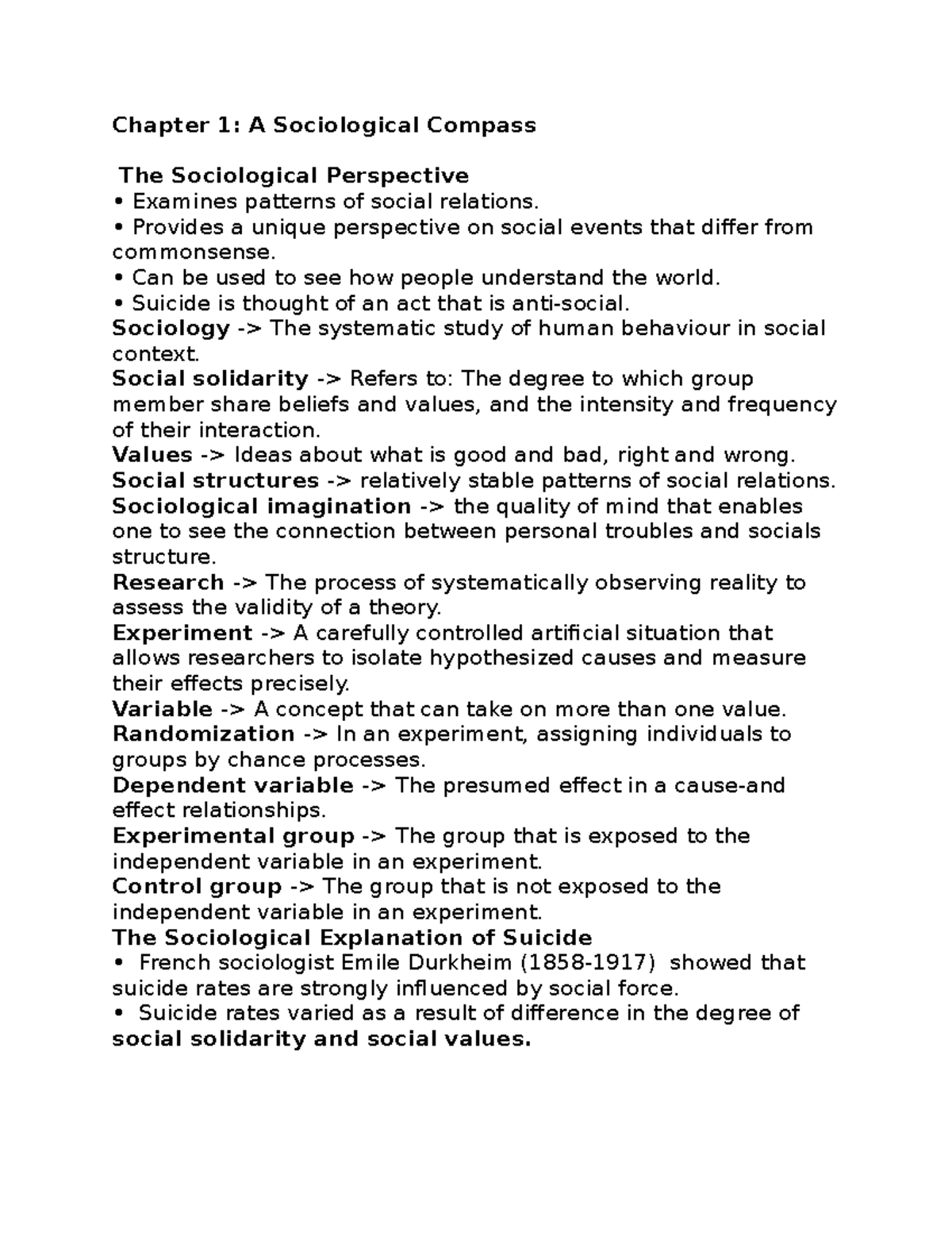 Test 1 Notes - Comprehensive - Chapter 1: A Sociological Compass The ...