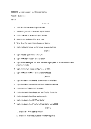 EC8691-2marks - Important 2 marks and answers - 1 MICROPROCESSOR AND MICROCONTROLLER UNIT-I THE ...