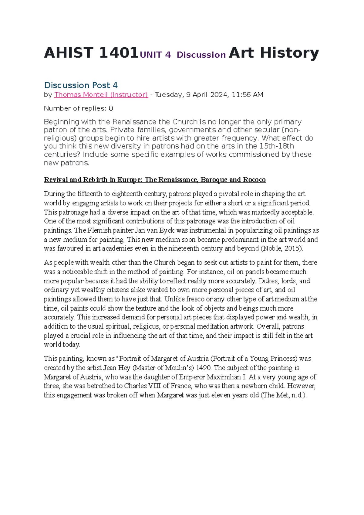 AHIST 1401 UNIT 4 Discussion Art History - AHIST 1401UNIT 4 Discussion ...
