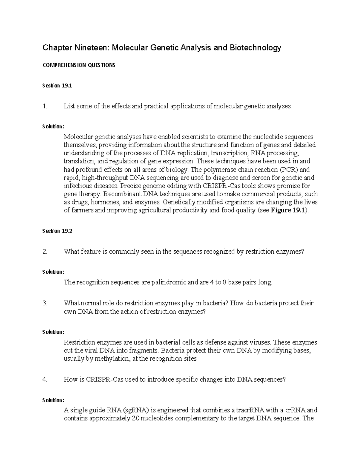 Pierce genetics 7e solutionsmanual ch19 - Chapter Nineteen: Molecular ...