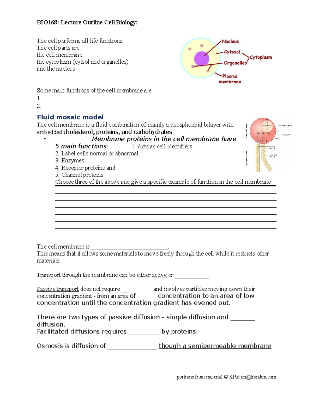 Lecture+Outline Cell+Biology - BIO168: Lecture Outline Cell Biology ...