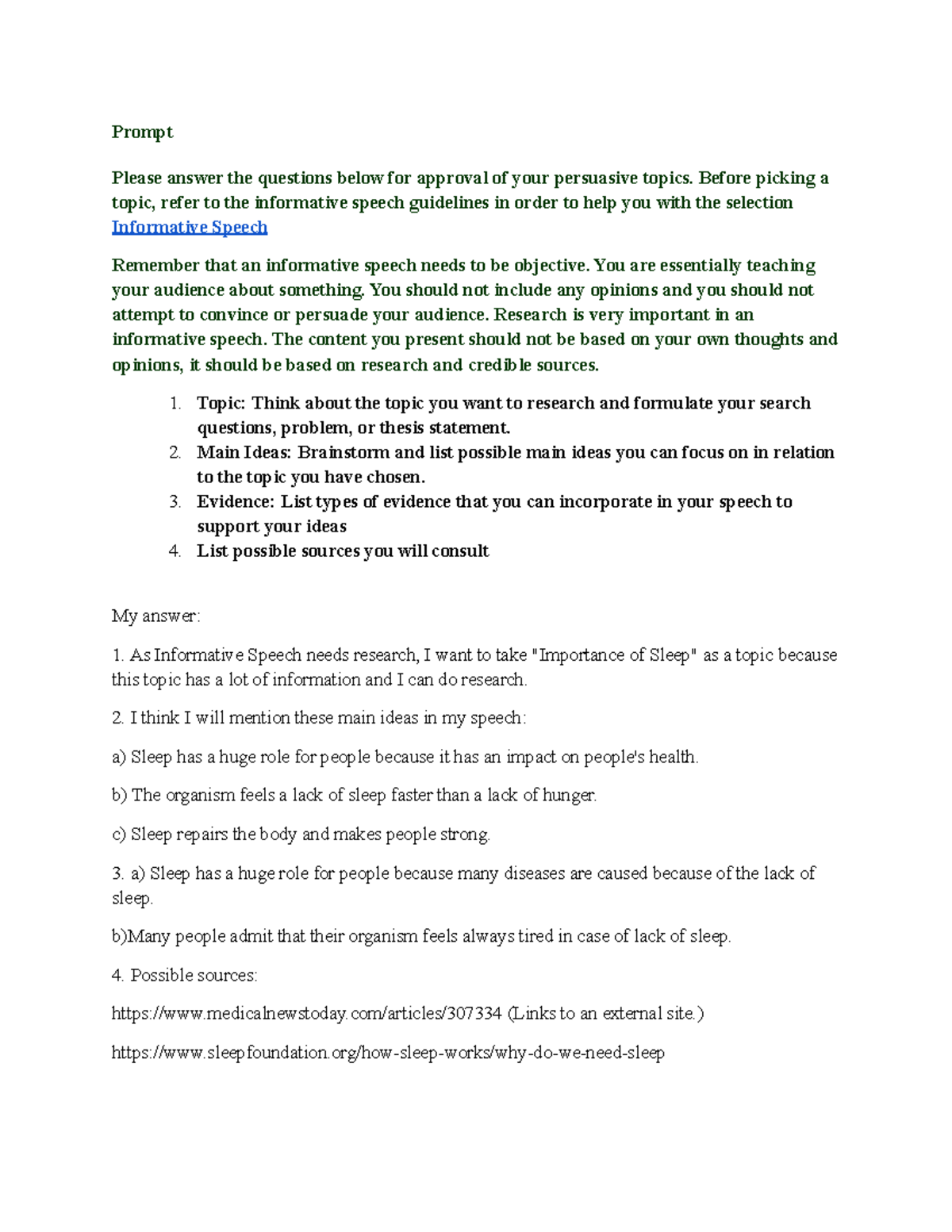 Informative Speech Research Plan Topic - Prompt Please answer the ...