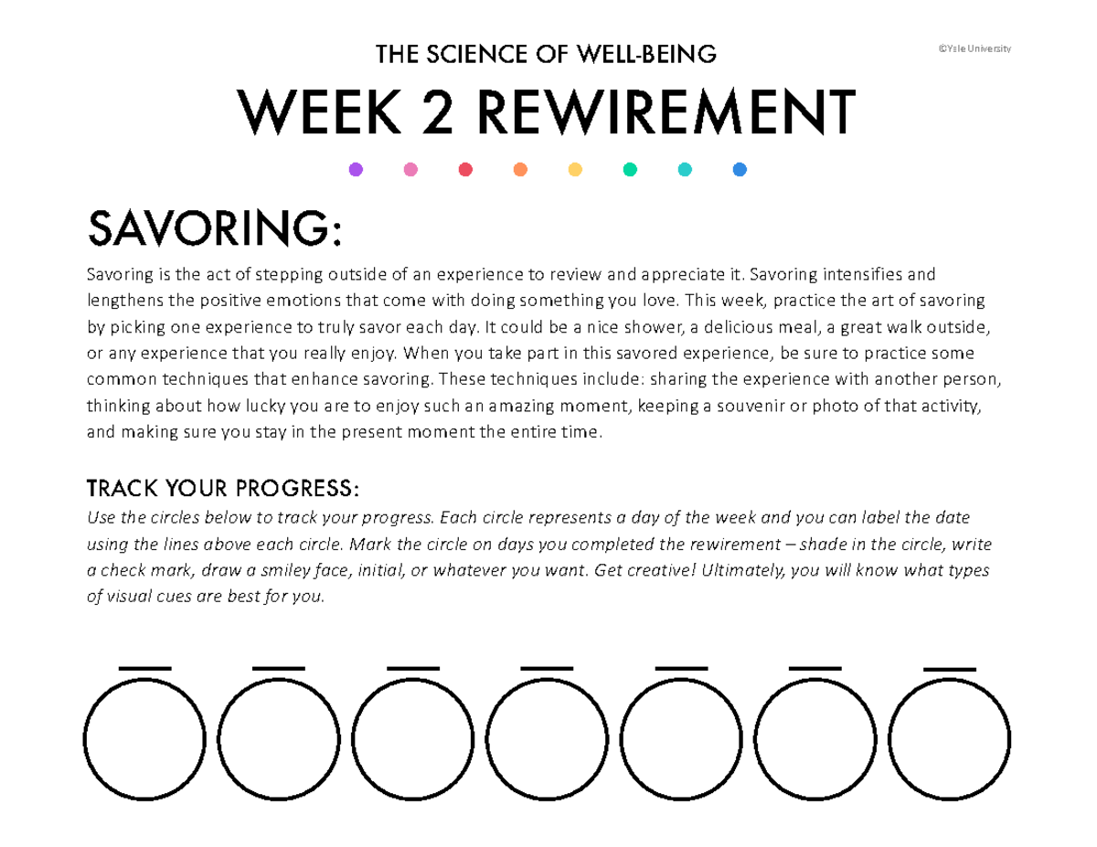 Rewirement - THE SCIENCE OF WELL-BEING WEEK 2 REWIREMENT SAVORING ...