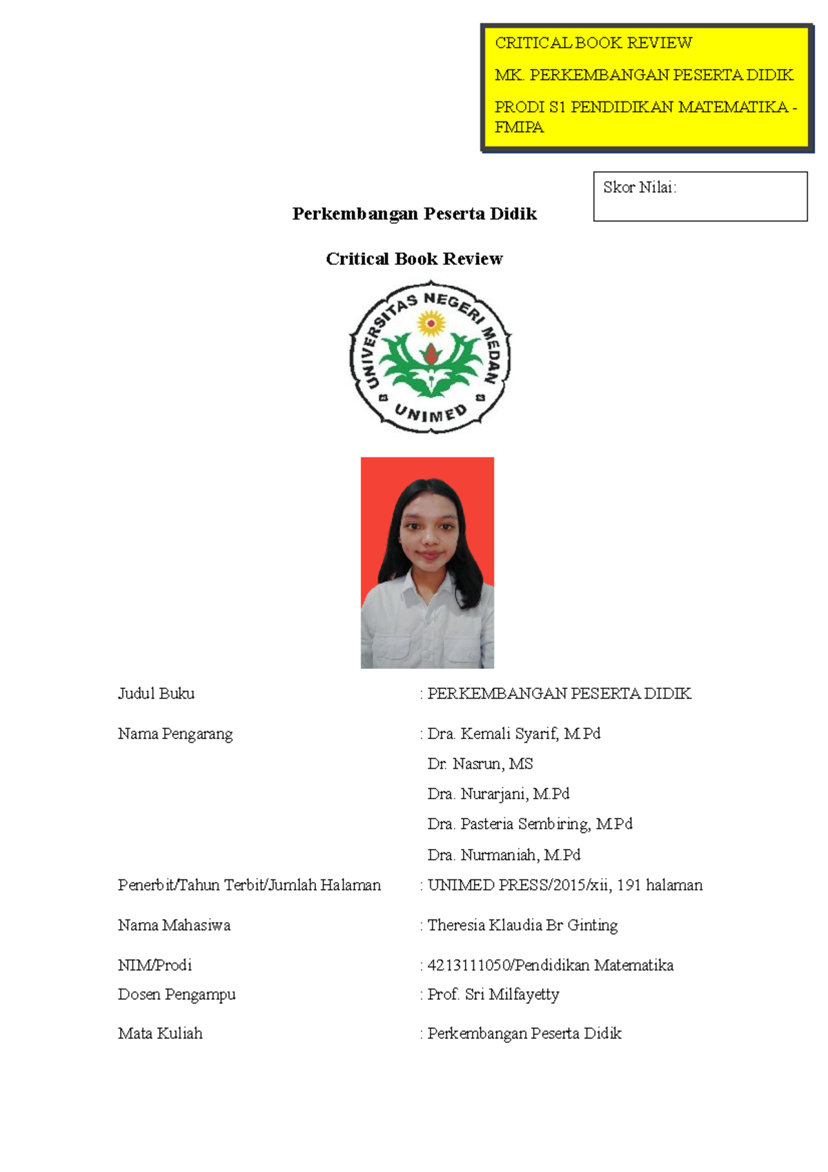 Cbr ppd stu.development 2021/2022 - Perkembangan Peserta Didik - UNIMED - Studocu